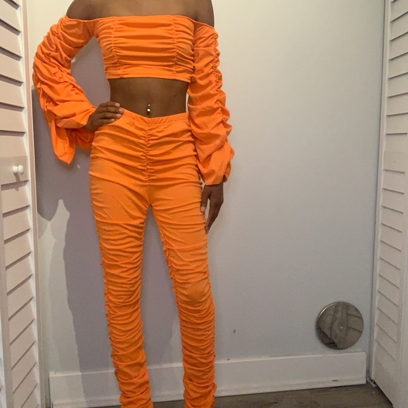 Tops | Orange Ruffle Set | Poshmark